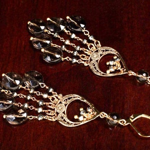 Smokey Quartz, Pyrite Dangling Rosary Chain Filigree Gold Chandelier ...