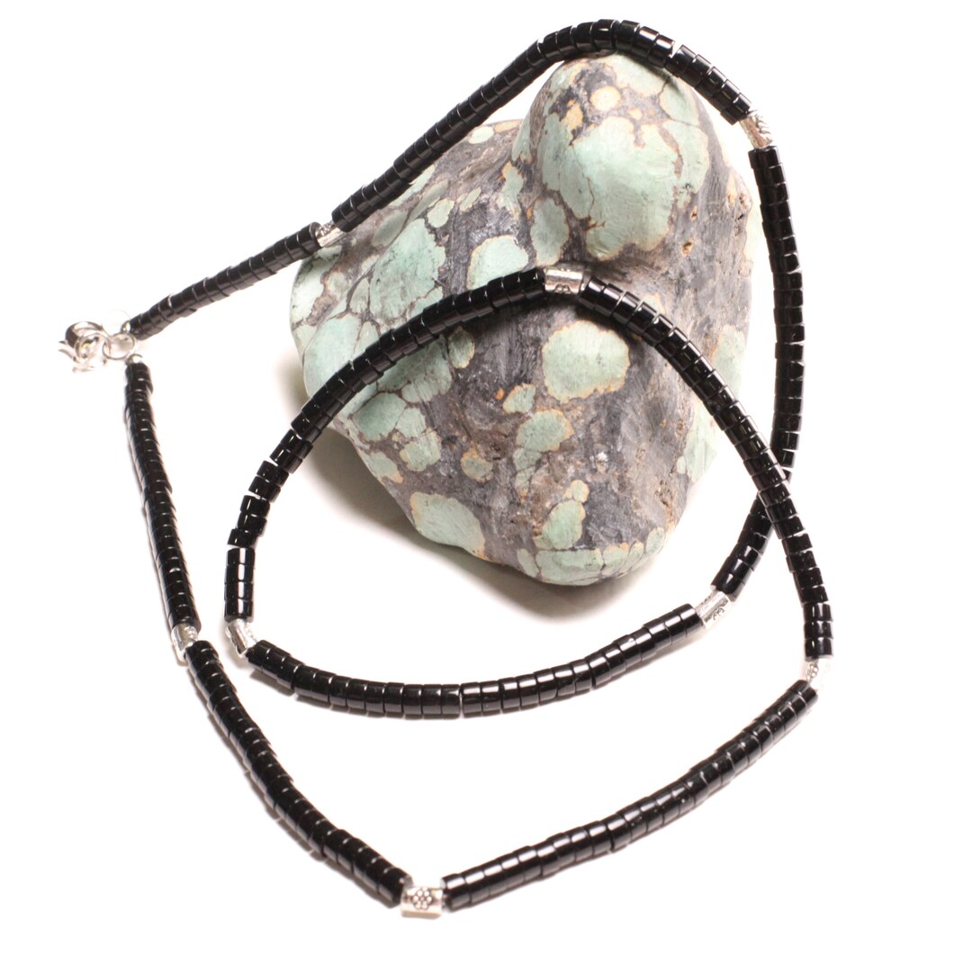 Natural Black Onyx Smooth Heishi 4mm Washer Bead, Silver Bali Style ...