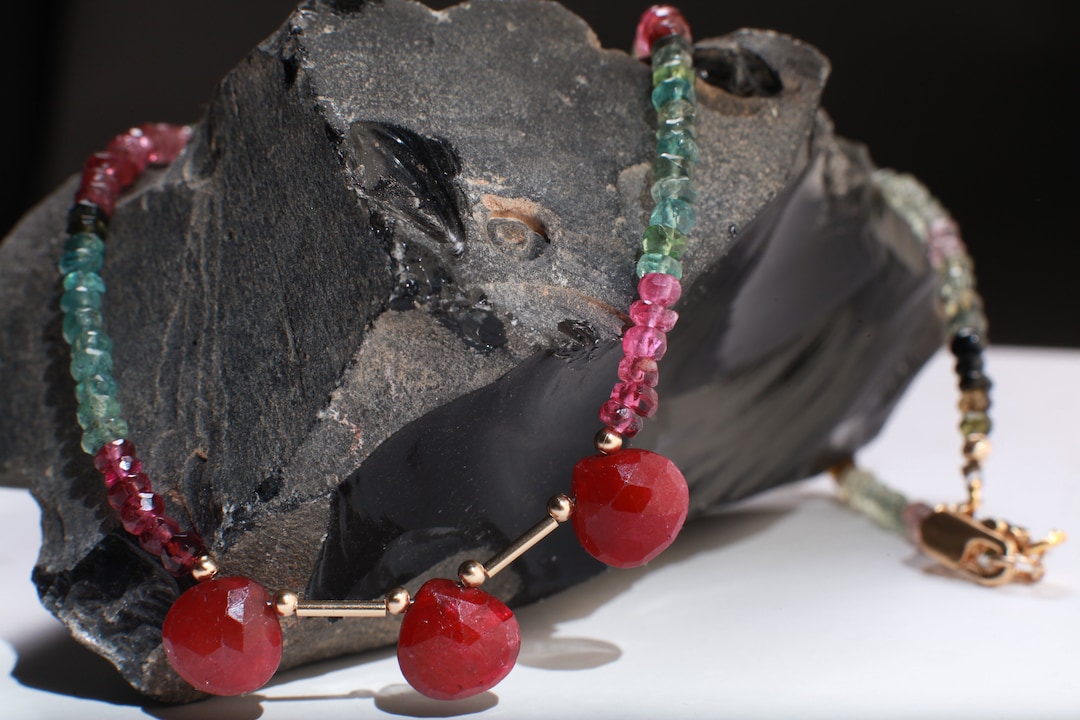 Ruby Tourmaline Necklace Faceted Ruby Heart Teardrop - Etsy