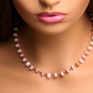 Peruvian Pink Opal Roundel 7-7.5mm Wire Wrapped Rhodium Silver Handmade ...