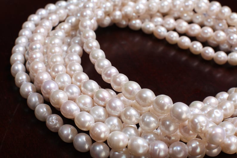 Natural Freshwater Pearl 6-6.5mm Potato Round Pearl, Good Luster Strand ...