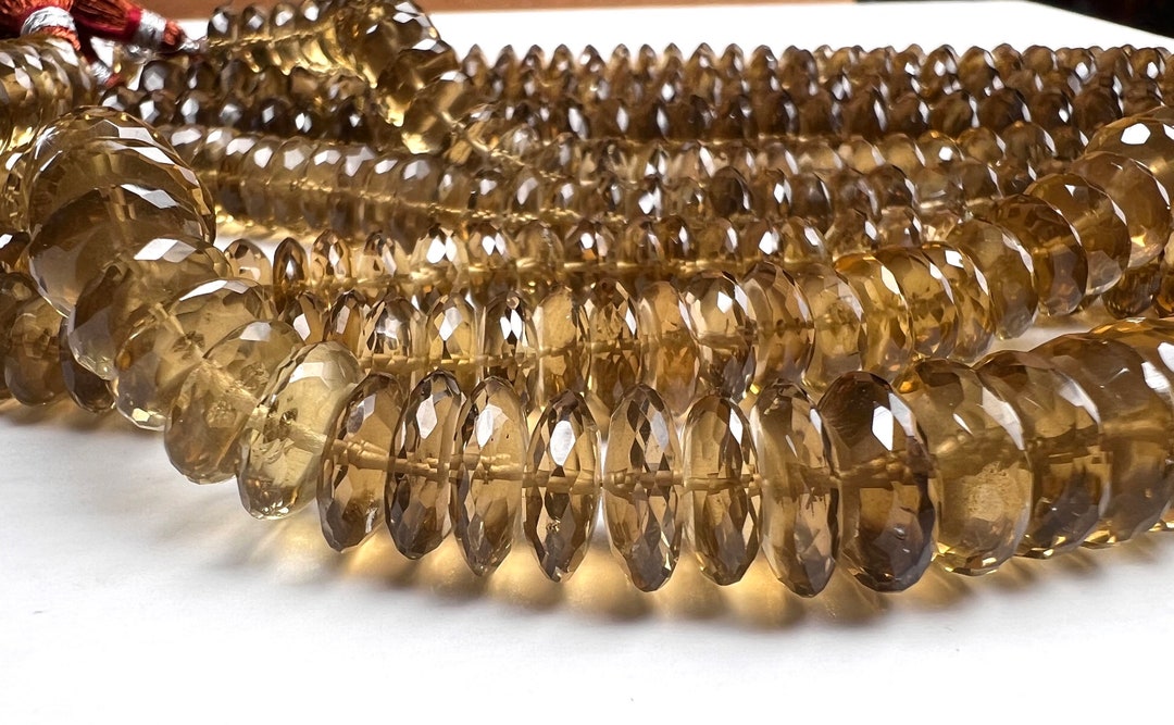 Natural Whiskey Quartz , Beer Quartz German Cut Micro Faceted Rondelle ...