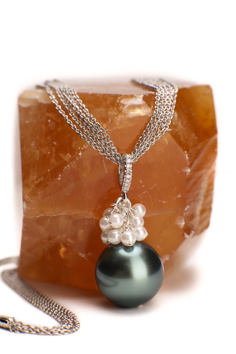 Teal Green 16mm South Sea Shell Pearl High Luster, 3mm White Freshwater ...