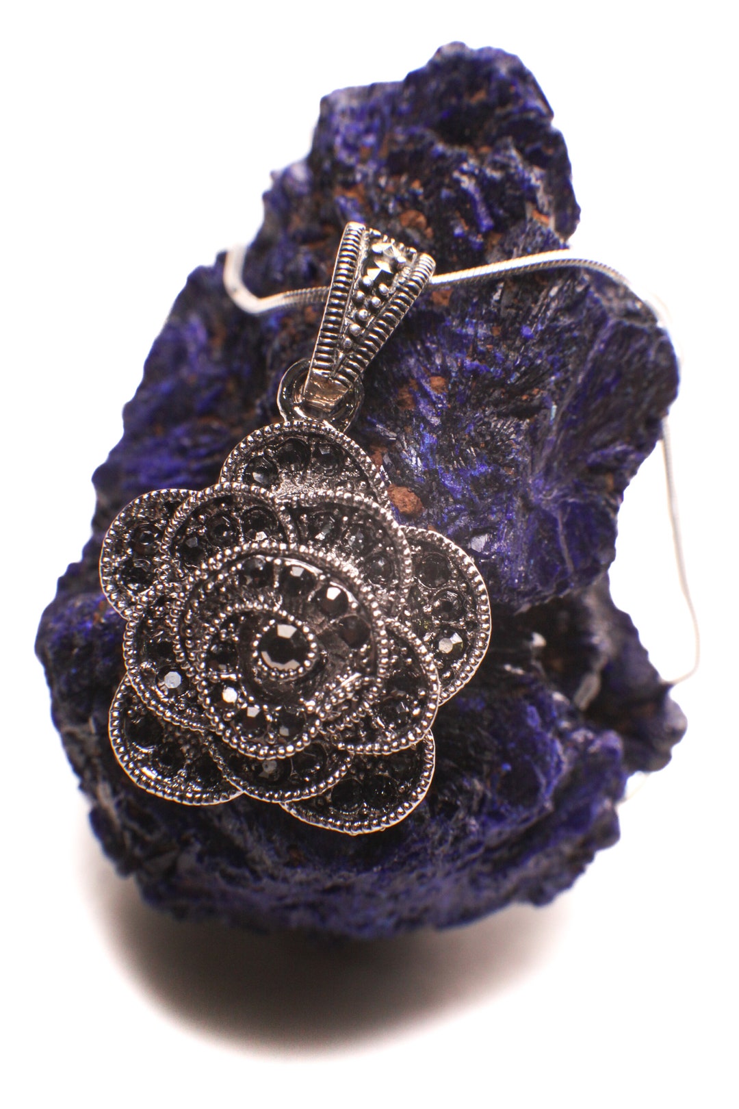 Vintage Marcasite 925 Sterling Silver Rose Pendant 20mm With 925 ...