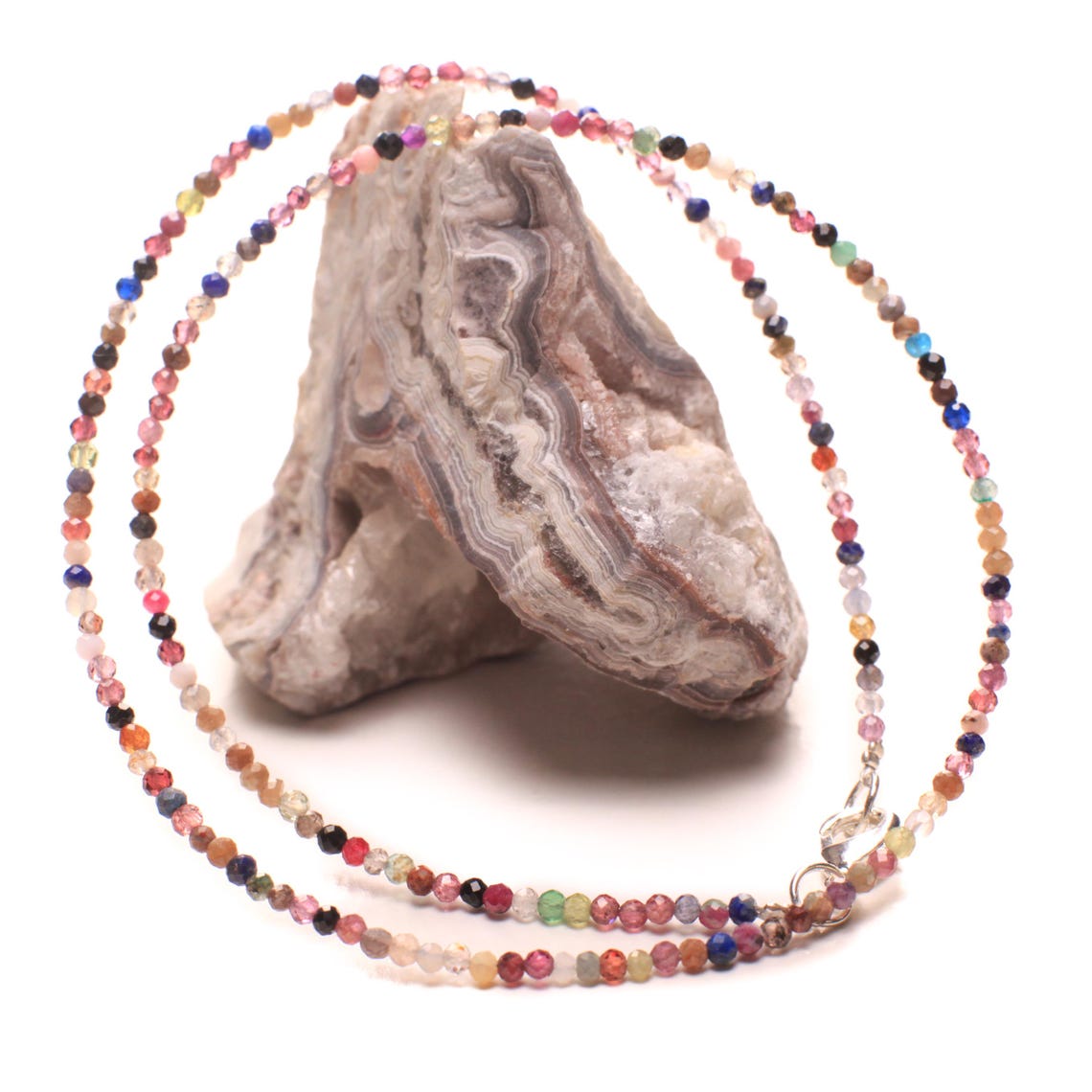 Natural Multi Gemstone 2mm Faceted Round With Sterling Silver Clasp ...
