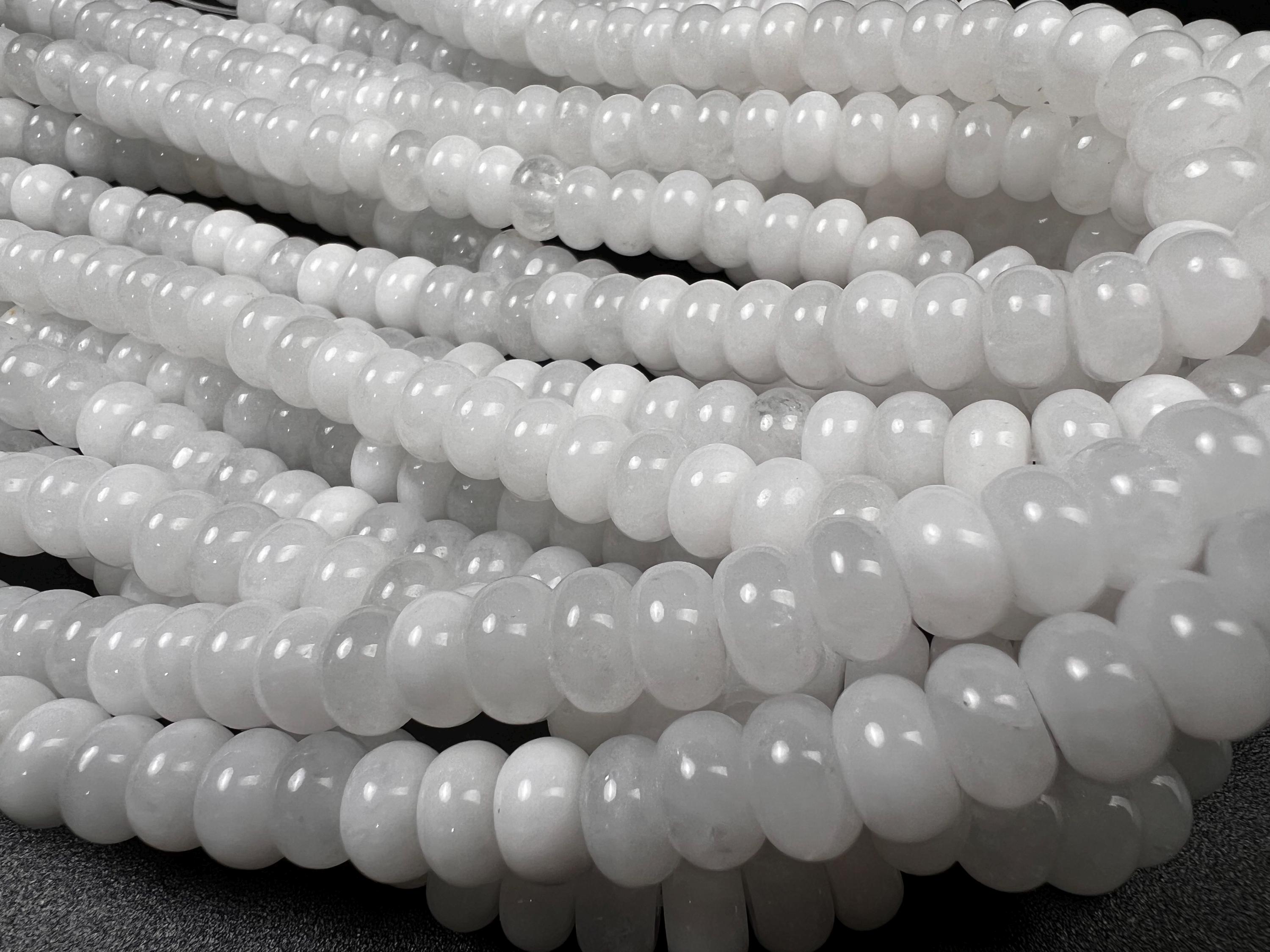 Natural White Agate 8mm Smooth Roundel Milky White Gemstone Beads 14.5 ...