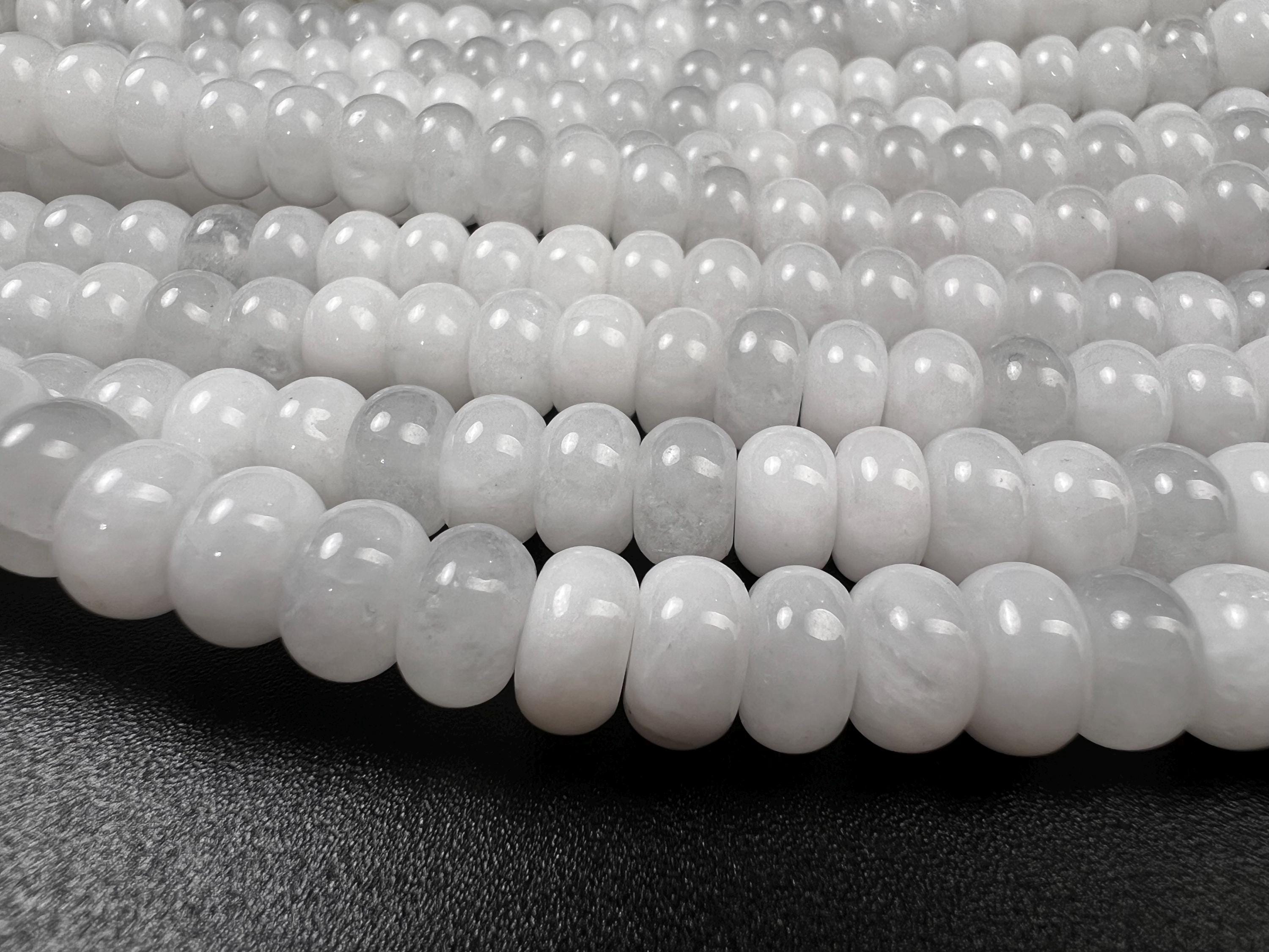 Natural White Agate 8mm Smooth Roundel Milky White Gemstone Beads 14.5 ...