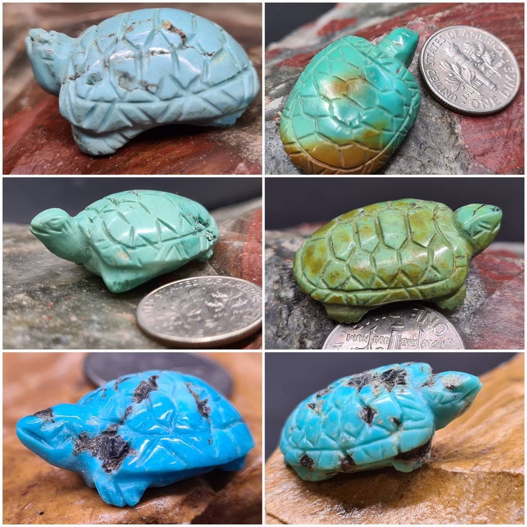 Hand Carved Natural Turquoise Sea Turtle Totem, Miniature Animals ...