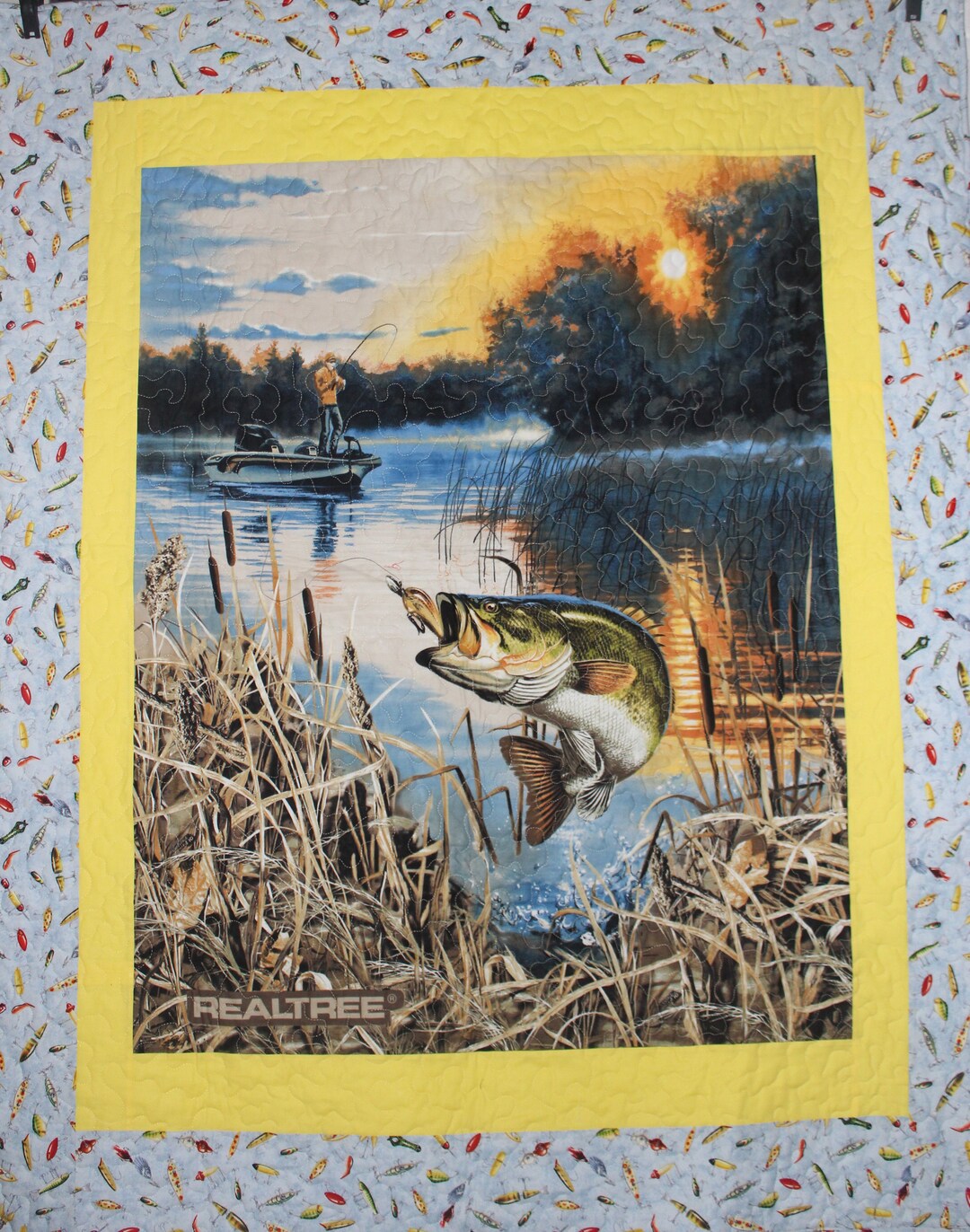 Hand Made XL Fishing Bass Lap Quilt. Large Mouth Bass. Fishing - Etsy