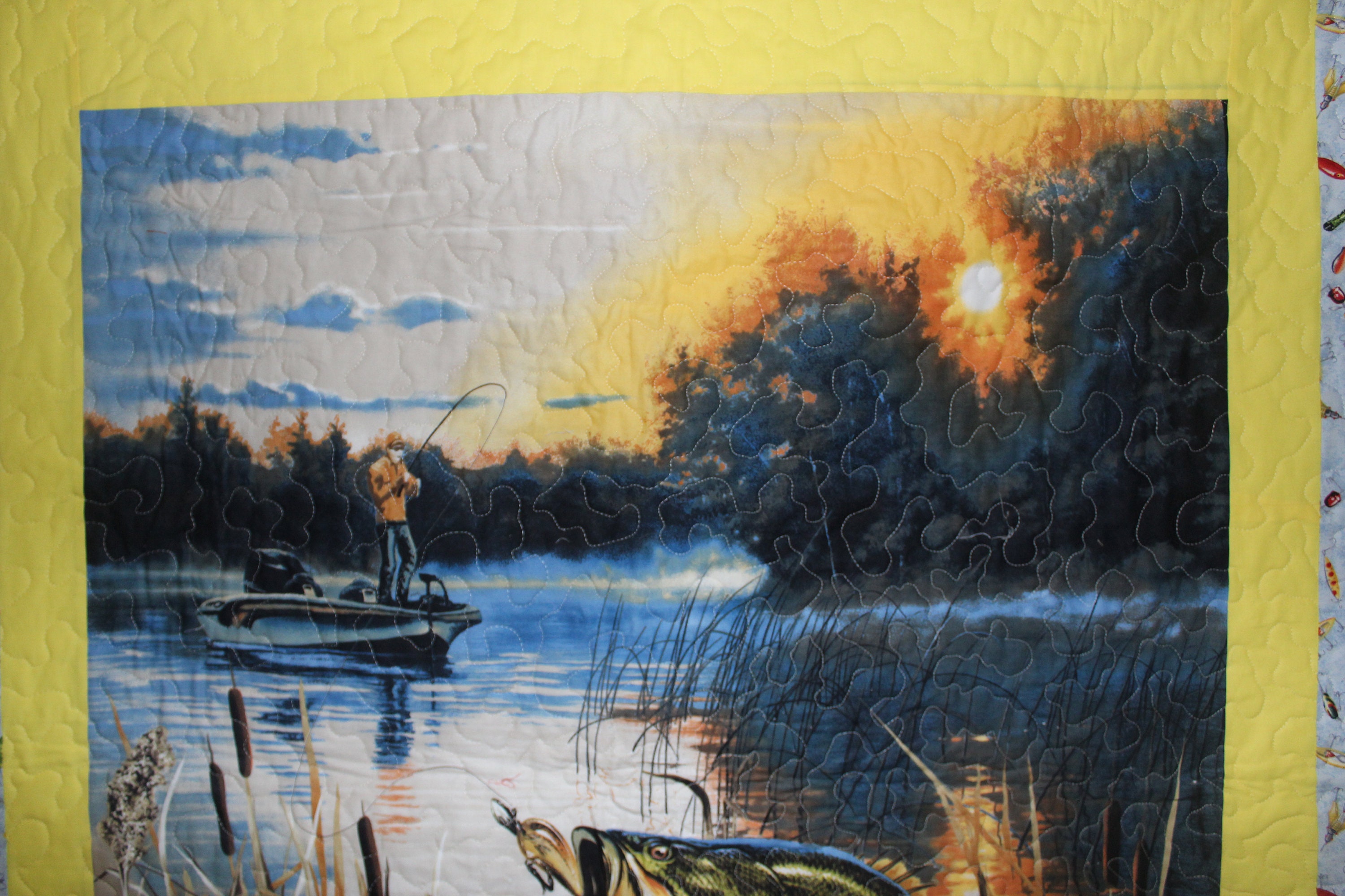 Hand Made XL Fishing Bass Lap Quilt. Large Mouth Bass. Fishing - Etsy