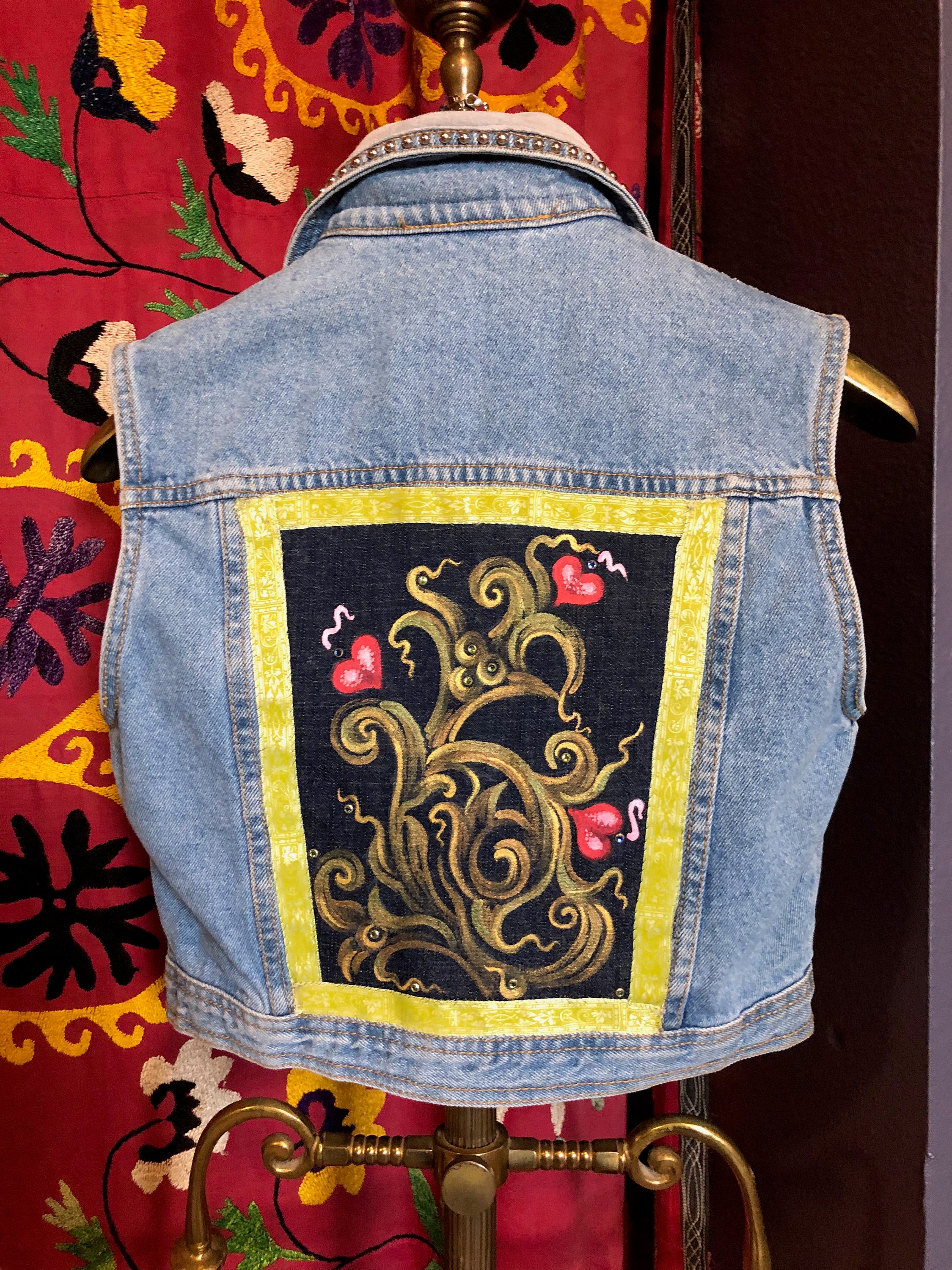 Women's Hand Painted, One of a Kind, Wearable Work of Art Denim Vest ...