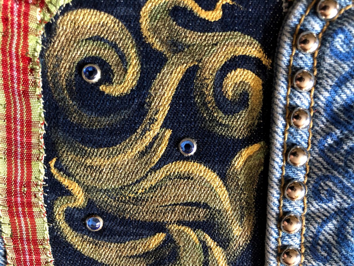 Women's Hand Painted, One of a Kind, Wearable Work of Art Denim Vest ...