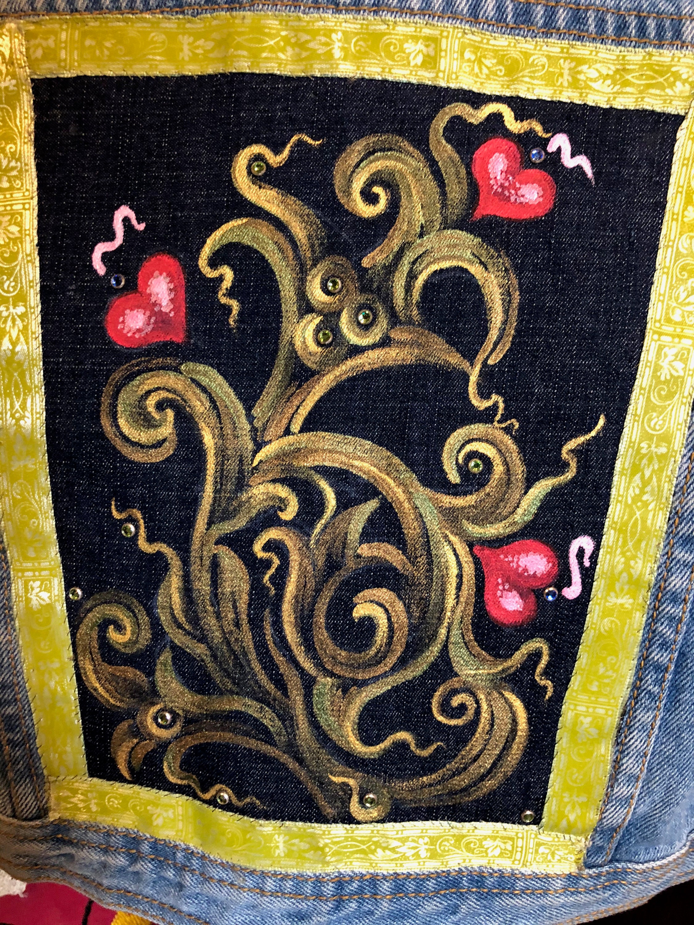 Women's Hand Painted, One of a Kind, Wearable Work of Art Denim Vest ...
