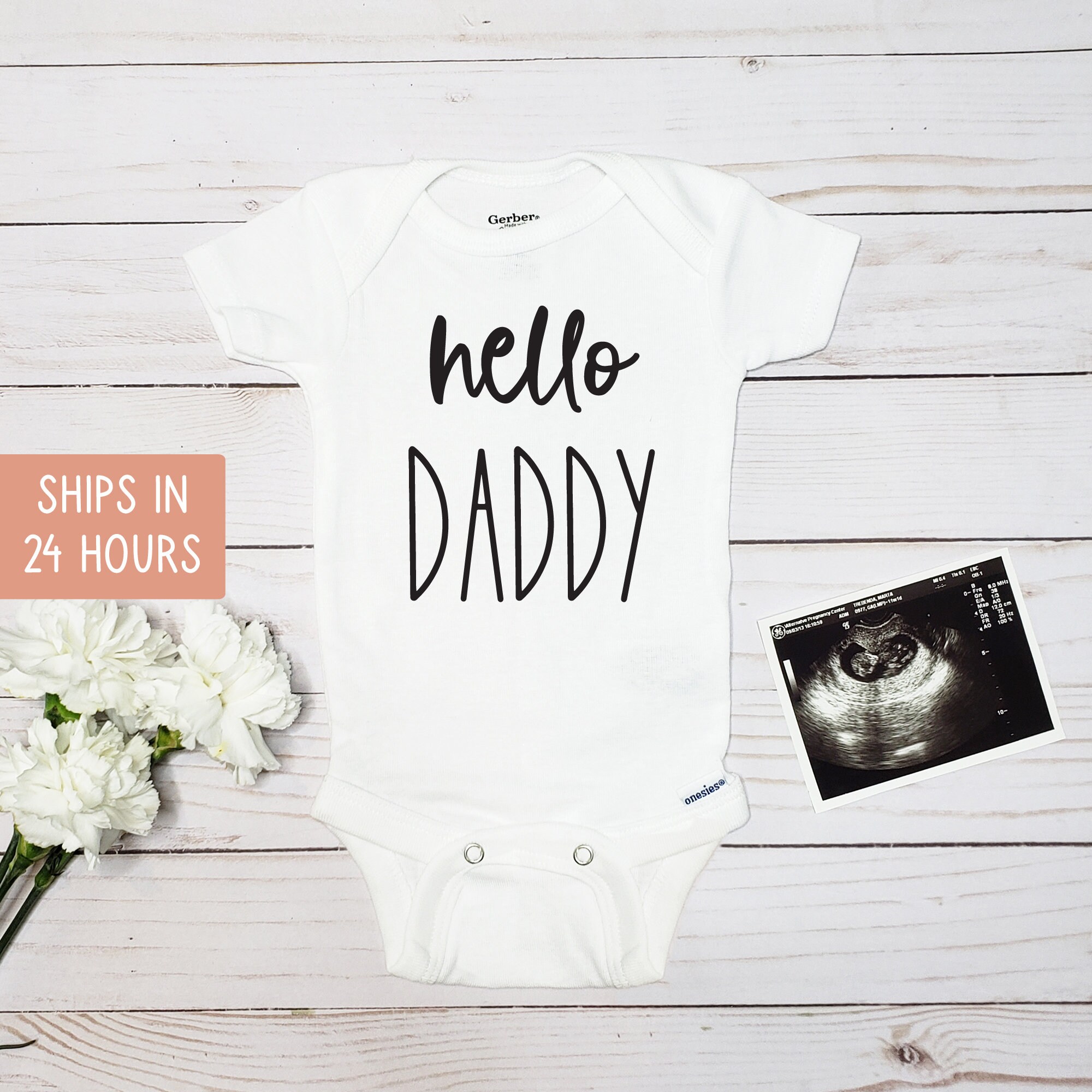 Hello Daddy Pregnancy Announcement Onesie® Custom Baby Shower | Etsy