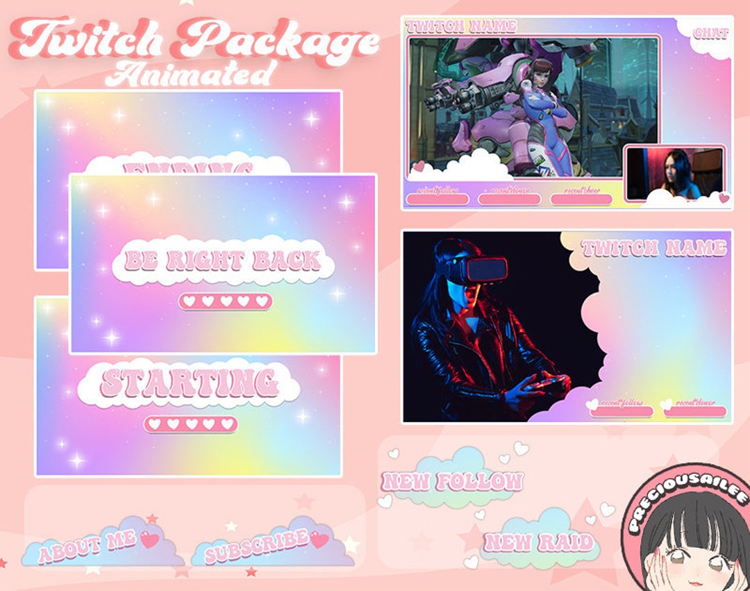 Animated Stream Pack Rainbow Sparkle for Vtuber and Twitch | Overlays ...