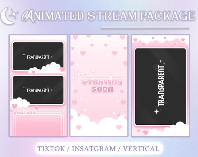 Cozy Clouds Stream Package, Pink Animated Stream Overlay Pack, Cute ...