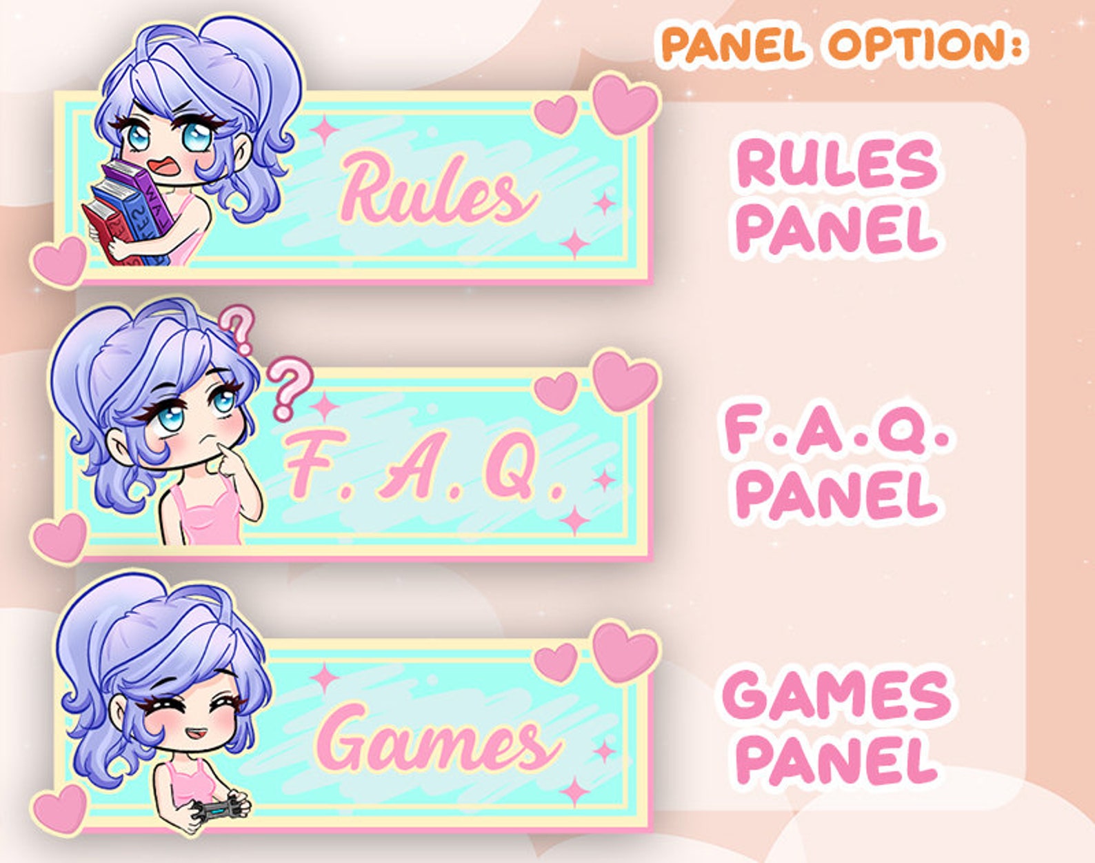 Custom Chibi Panels for Twitch HALF BODY - Etsy