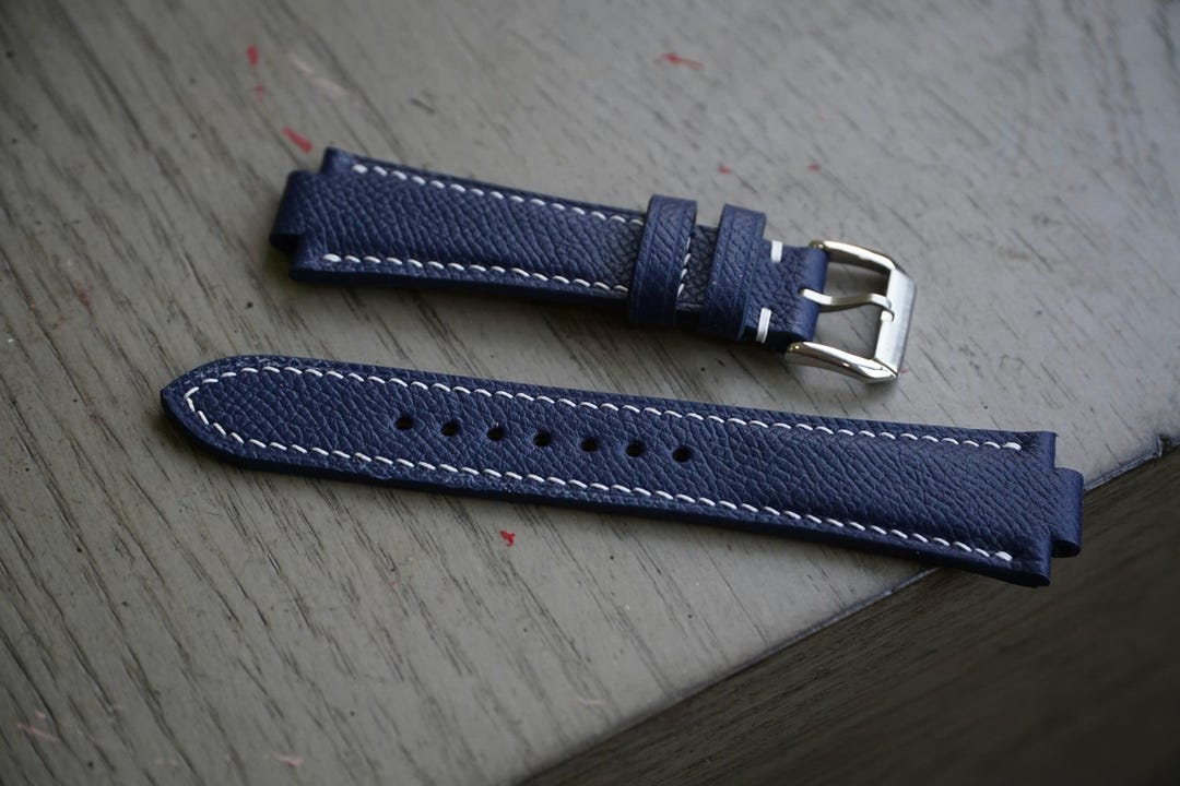 Navy Blue Epsom Leather Notched Watch Strap for Oris Aquis Watch ...