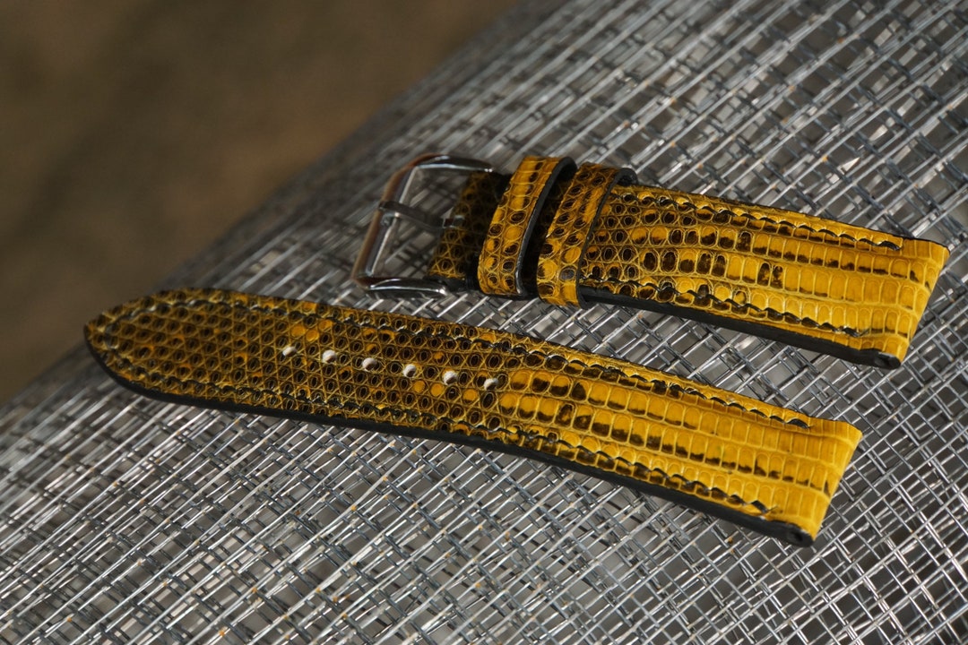 Unique Yellow Lizard Leather Watch Strap. Quick Release Watch Strap ...