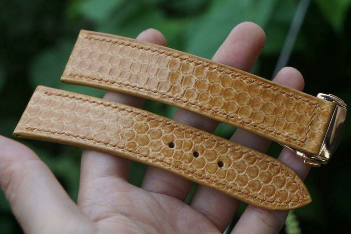 Gold Sea Snake Leather Watch Strap. Exotic Leather Watch Strap - Etsy
