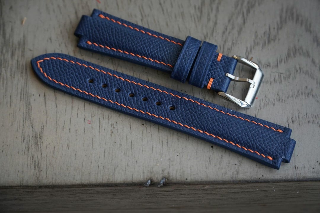 Handmade Navy Epsom Leather Watch Strap: Notched for Tissot PRX & Oris ...