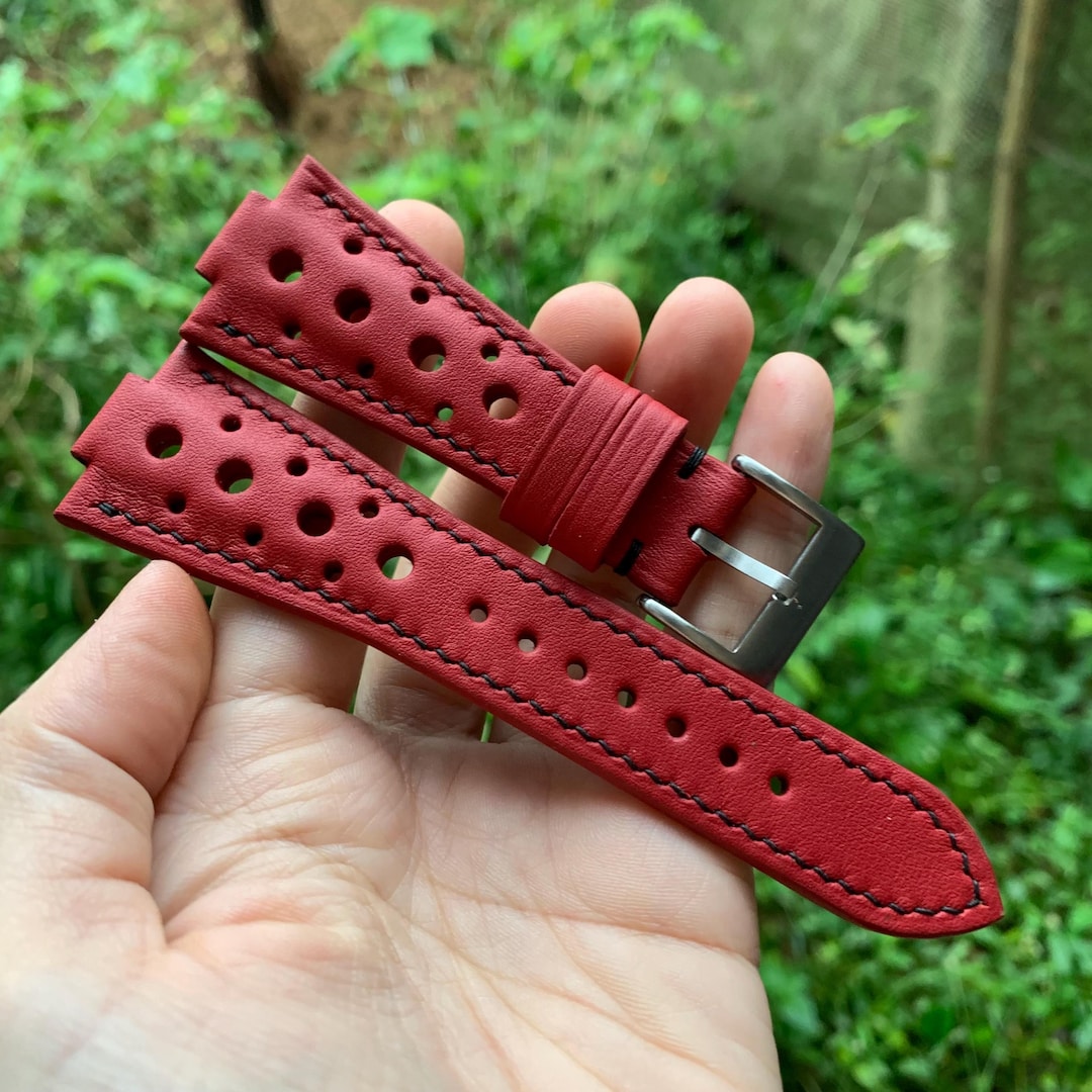 Red High-end Calf Leather Rally Watch Strap for Tissot PRX Watch, Oris ...