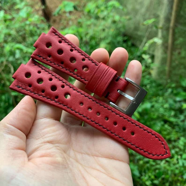 Red High-end Calf Leather Rally Watch Strap for Tissot PRX Watch, Oris ...