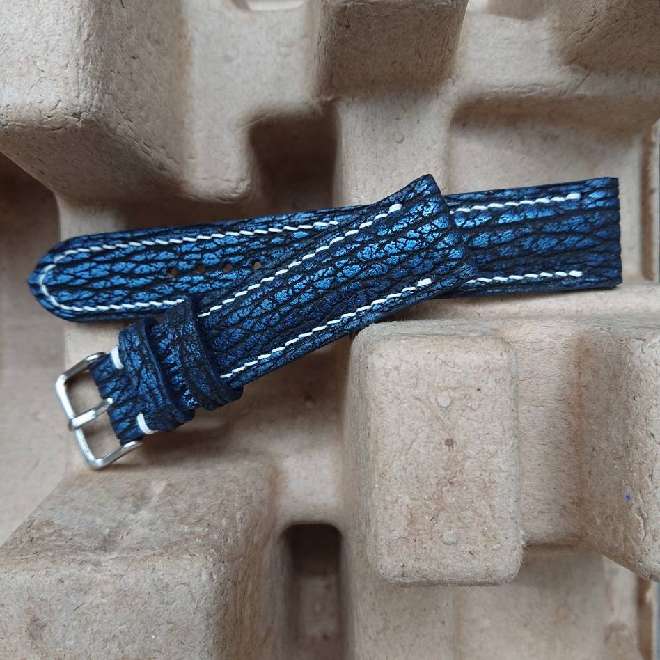 Bespoke Shark Leather Watch Strap. Exotic Leather Strap. Dark Blue ...