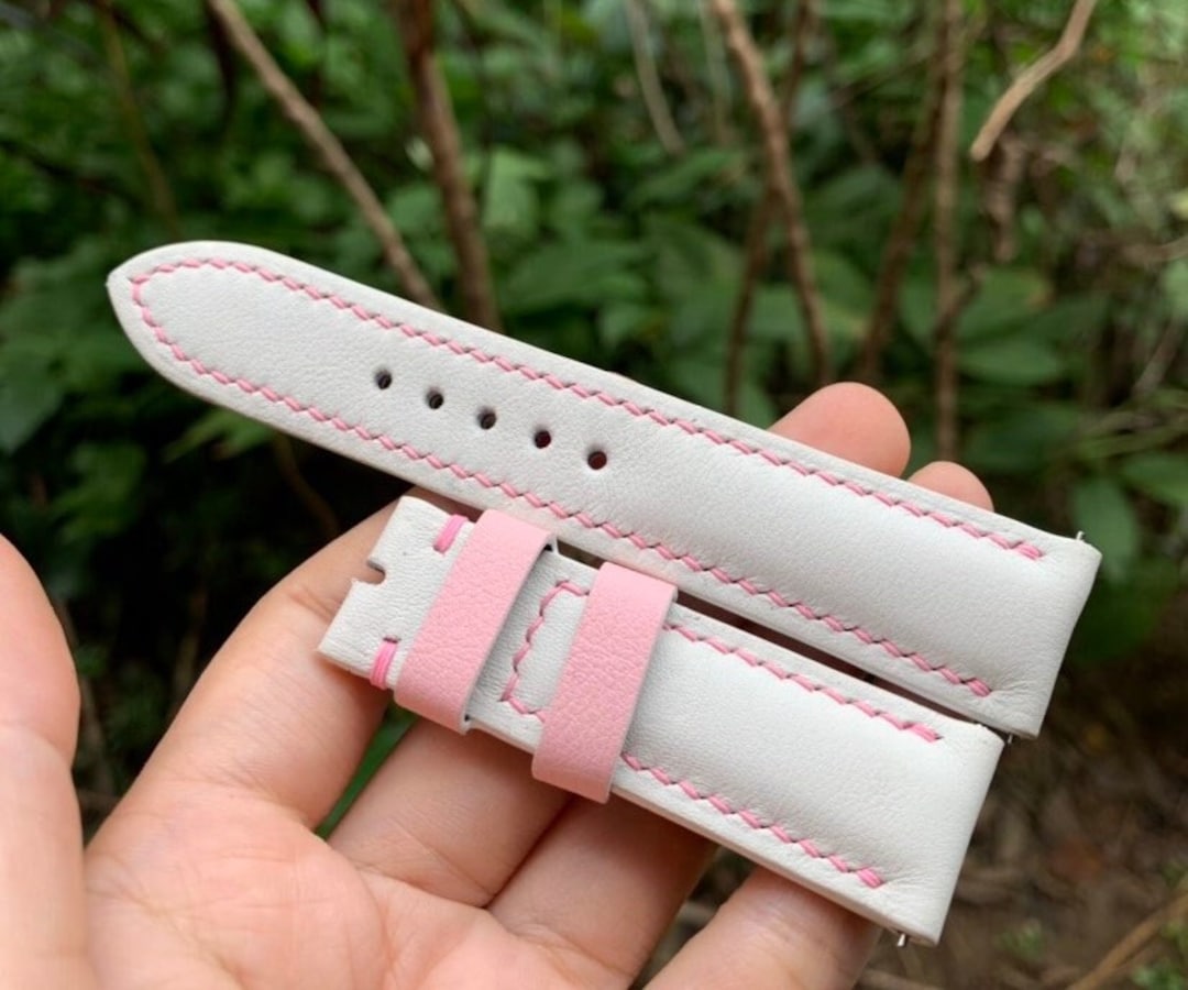 Custom White Pink Leather Watch Strap 15mm 16mm 17mm 18mm 19mm 20mm ...