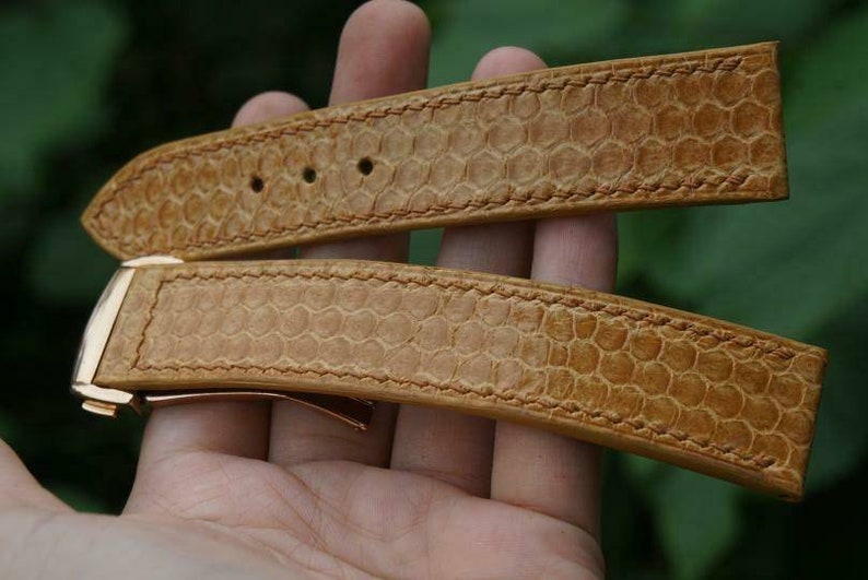 Gold Sea Snake Leather Watch Strap. Exotic Leather Watch Strap - Etsy