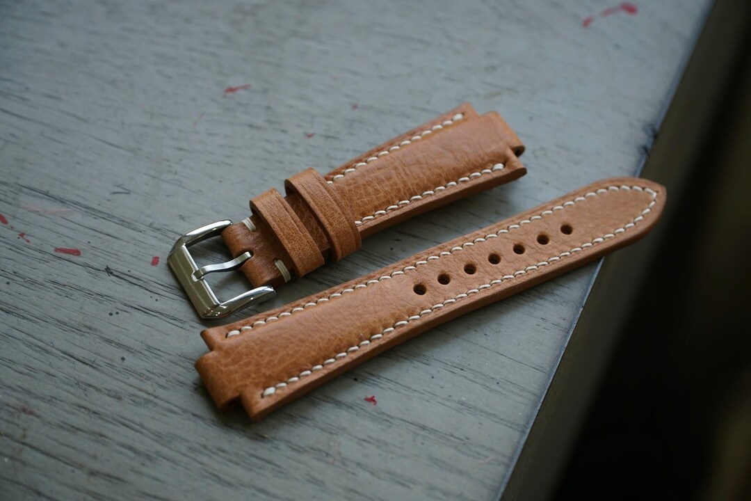 Tan Italy Leather Notched Watch Strap for Oris Aquis Watch, Tissot PRX ...