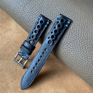 Black Racing Leather Watch Strap 15mm 16mm 17mm 18mm 19mm 20mm 21mm ...