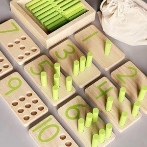 Montessori Wooden Preschool Educational Number Counting Set Toy With ...