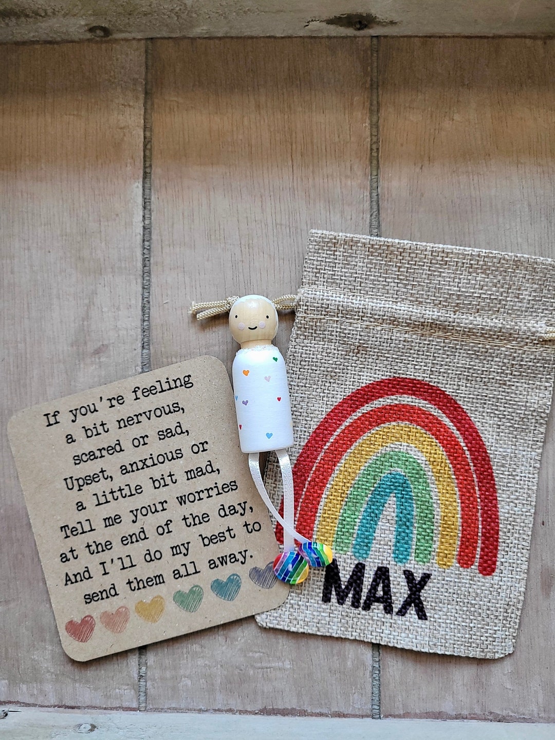 Worry Doll style4, Peg Doll, Anxiety Gift, Rainbow Colours Worry Doll ...