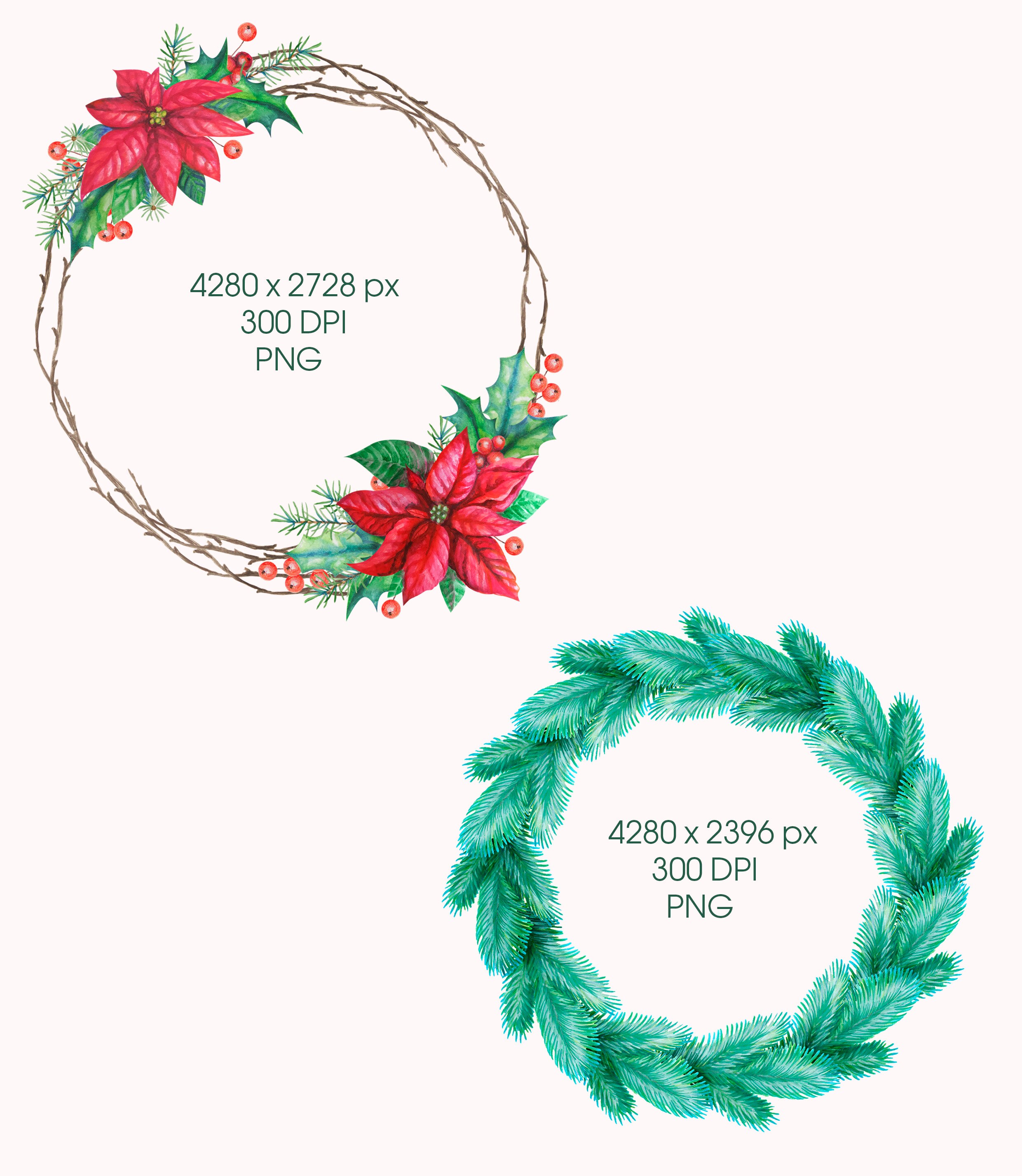Christmas Clipart,christmas Wreath Clipart,watercolor Winter Clipart ...