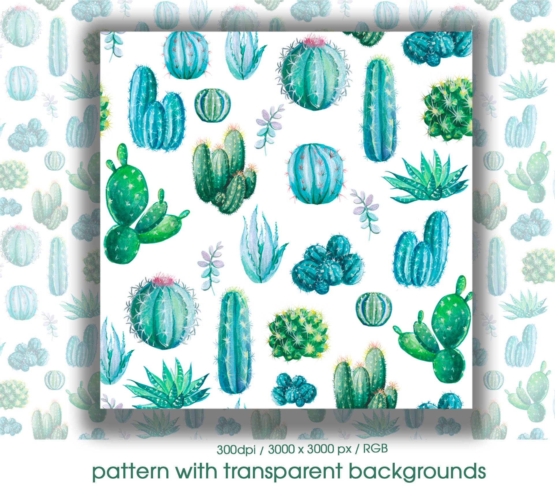 Cactus Set.tropical Watercolor Plant Cacti.greenery Watercolor Clipart ...