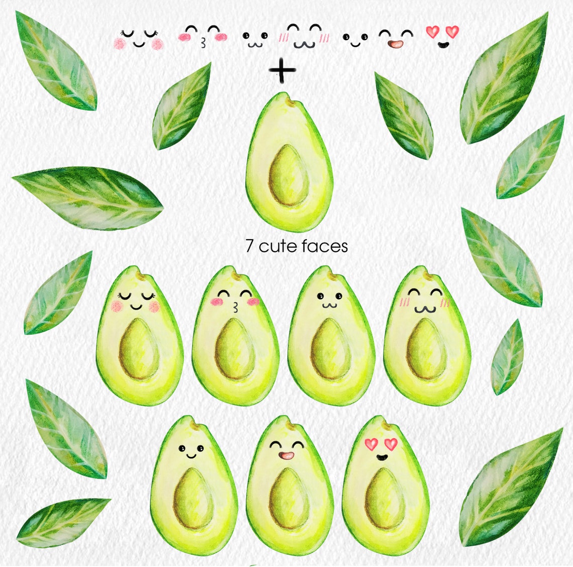 Avocado Clipart.watercolor Clipart.cute Avocado.avocado Clipart Set ...