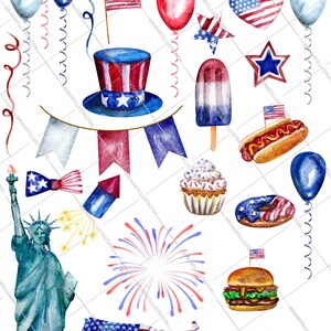 4th of July. Watercolor Clipart Independence Day. American Ensign ...