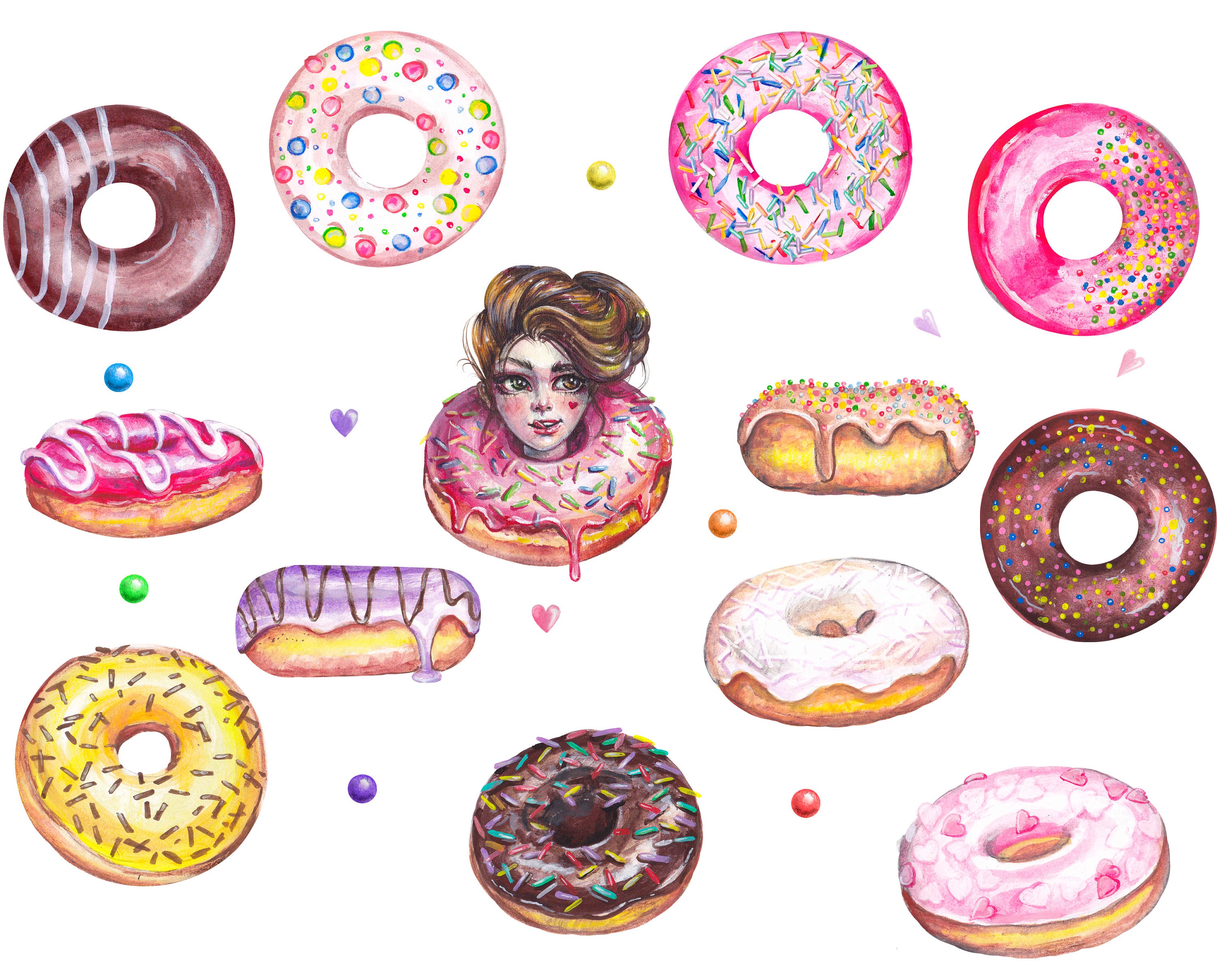 Donuts Clipart.cute Donut.donut Watercolor Clipart.sweets Clipart ...