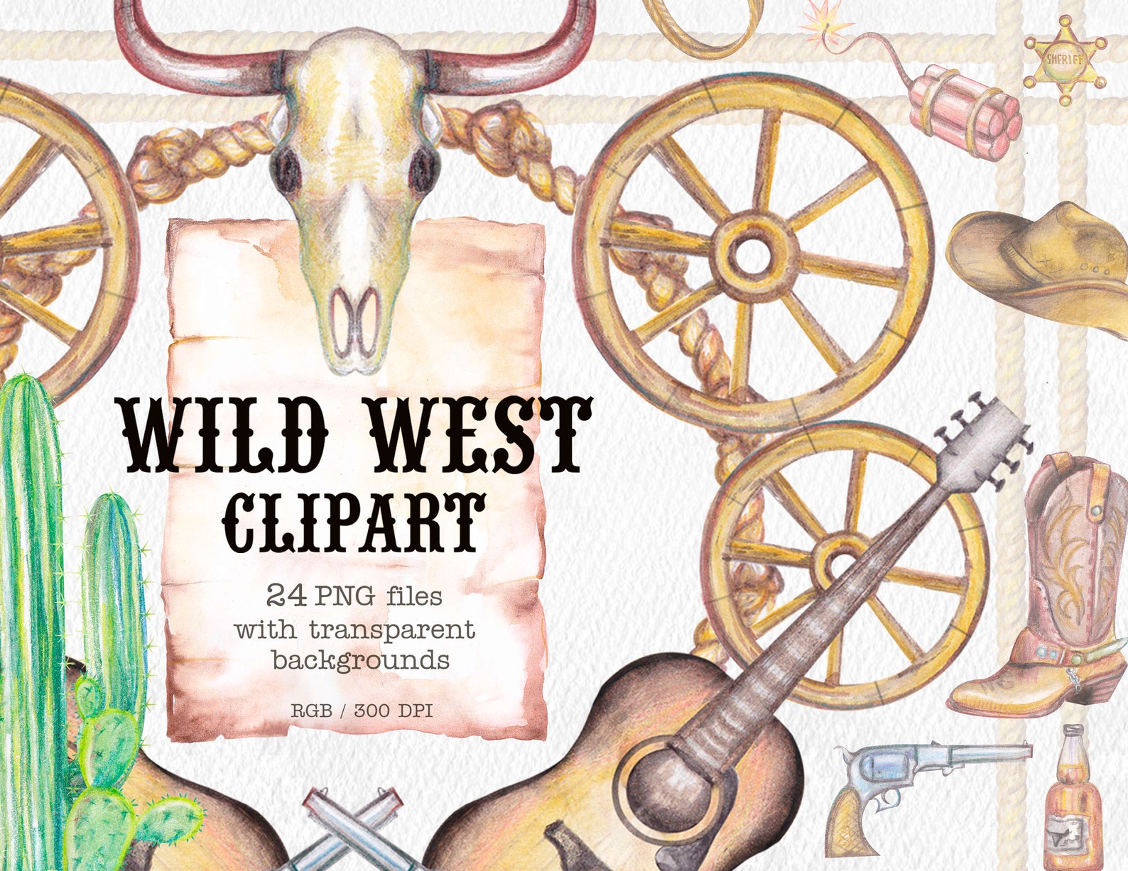 Wild West Clipart.drawn Clipart.cowboys Clipart.western Clipart.skull ...
