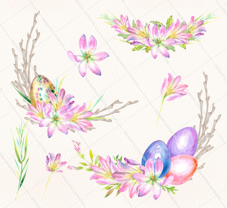 Easter Clipart.watercolor Bunny Clipart Png.easter Eggs.flowers,rabbit ...