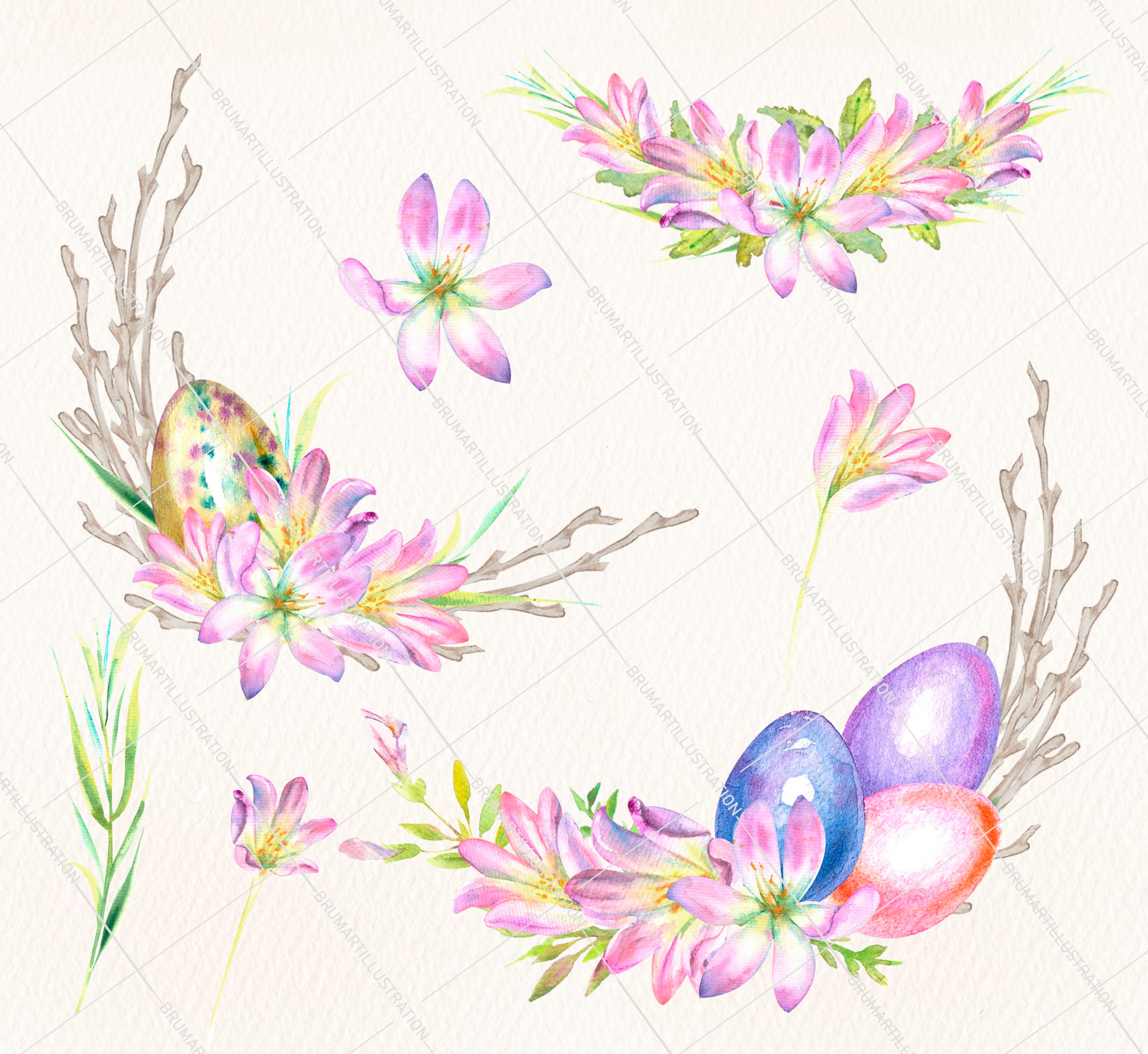 Easter Clipart.watercolor Bunny Clipart Png.easter Eggs.flowers,rabbit ...