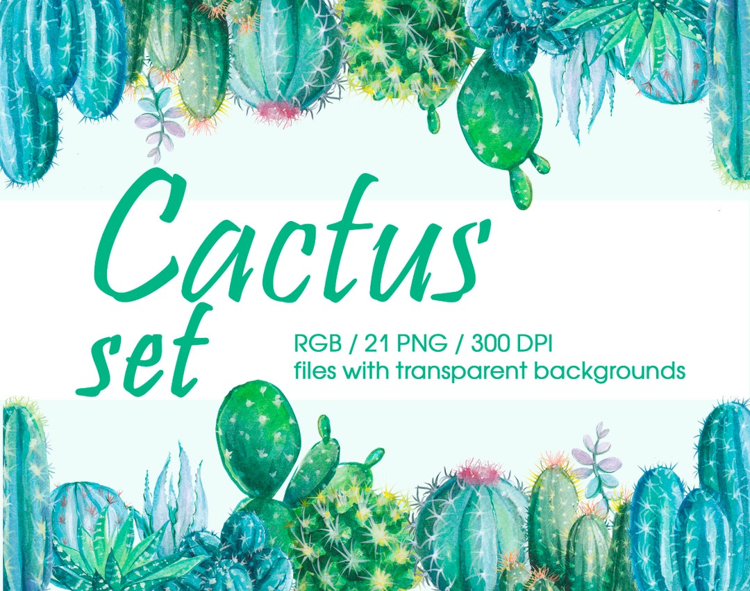 Cactus Set.tropical Watercolor Plant Cacti.greenery Watercolor Clipart ...