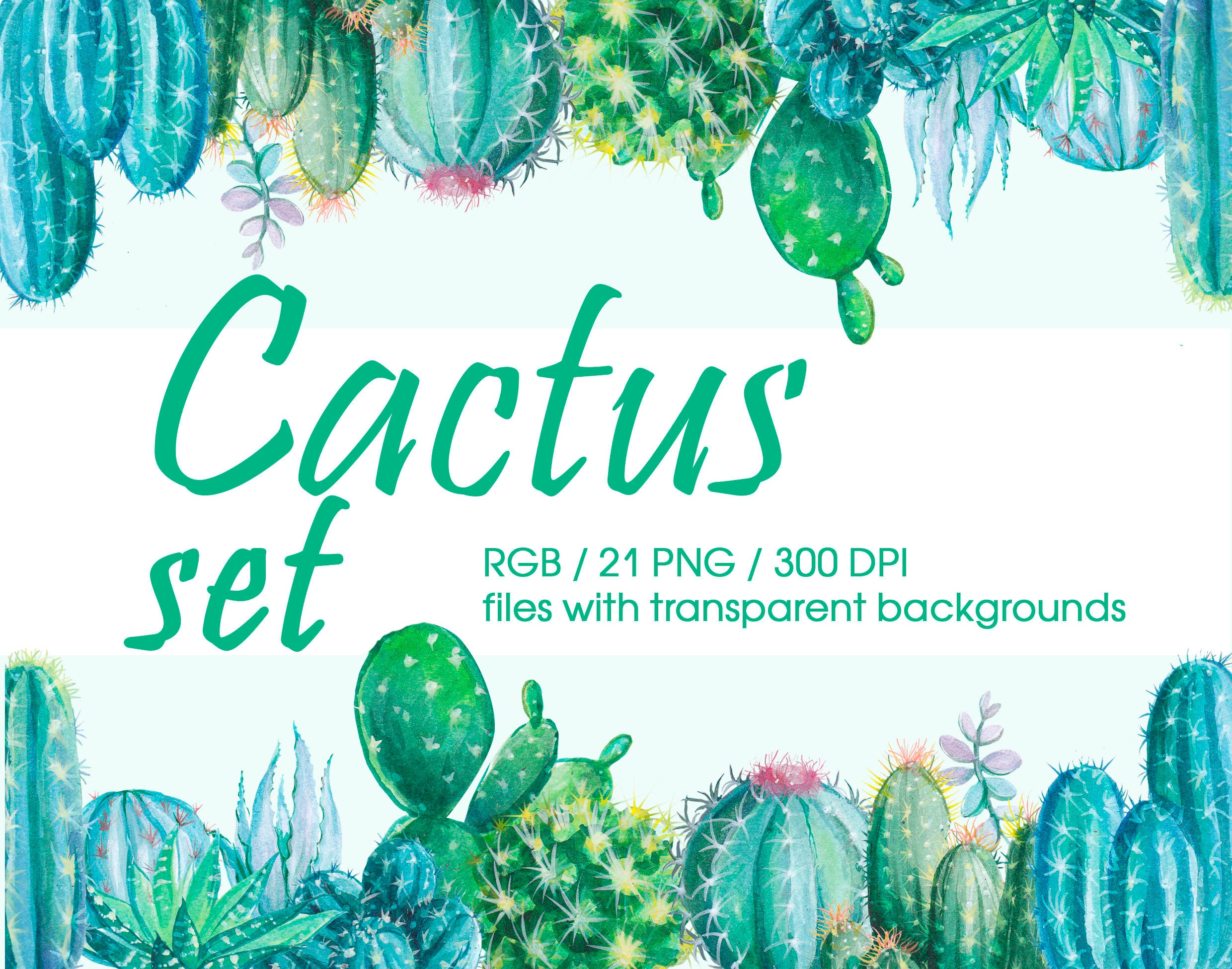 Cactus Set.tropical Watercolor Plant Cacti.greenery Watercolor Clipart ...