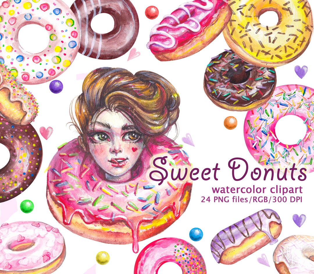 Donuts Clipart.cute Donut.donut Watercolor Clipart.sweets Clipart ...