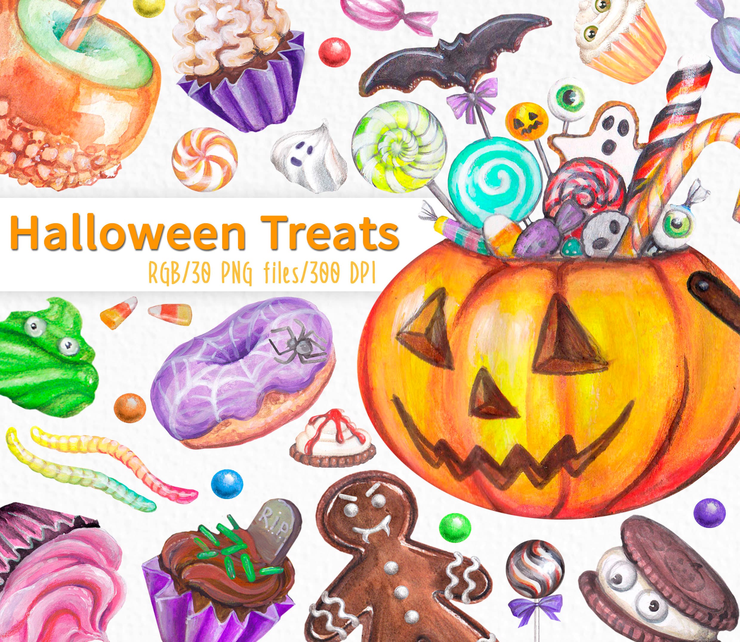 Halloween Treats Clip Art.hand Drawn.candy Bar.candy Corn Lollipops ...