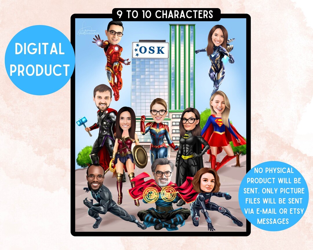 Superhero Cartoons for Company (9 to 10 Characters) Caricature for ...