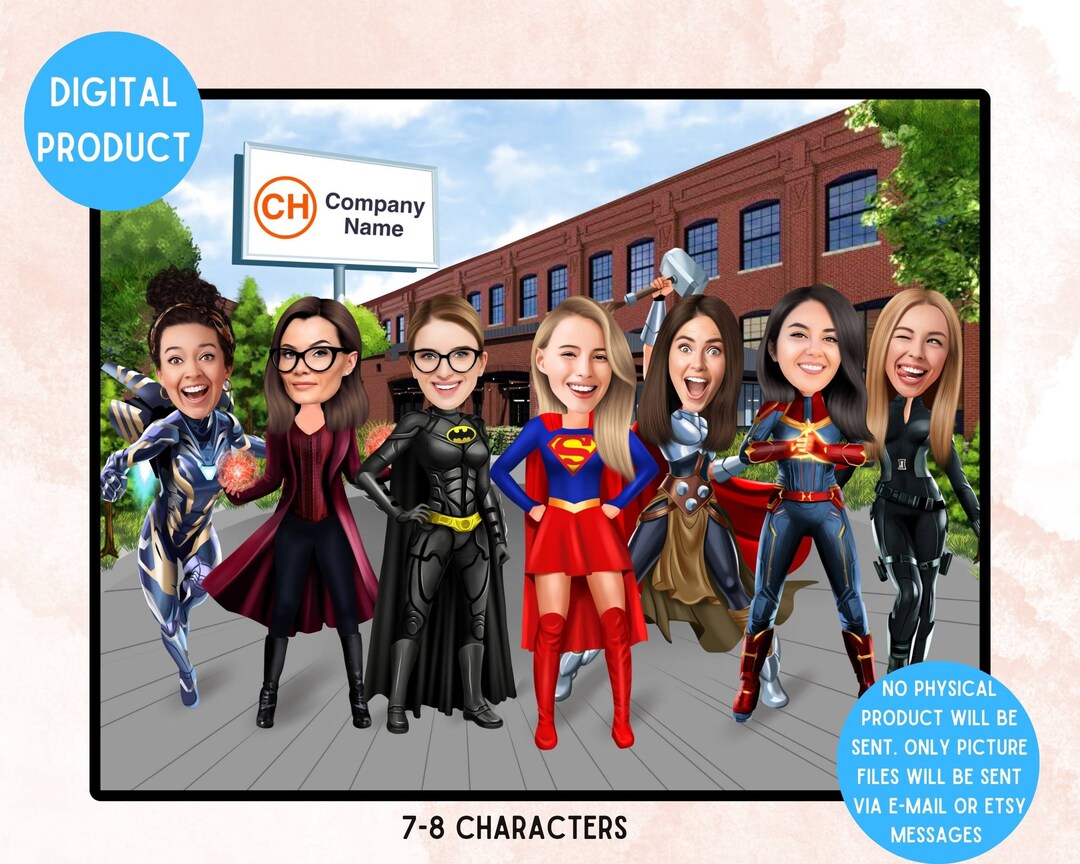 Personalized Cartoons for Company, Superhero Caricature for Business ...