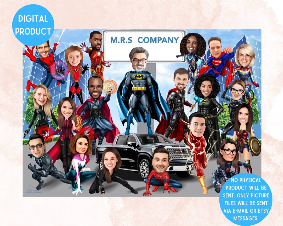 Personalised Cartoons for Company 19-20 Characters Superhero - Etsy