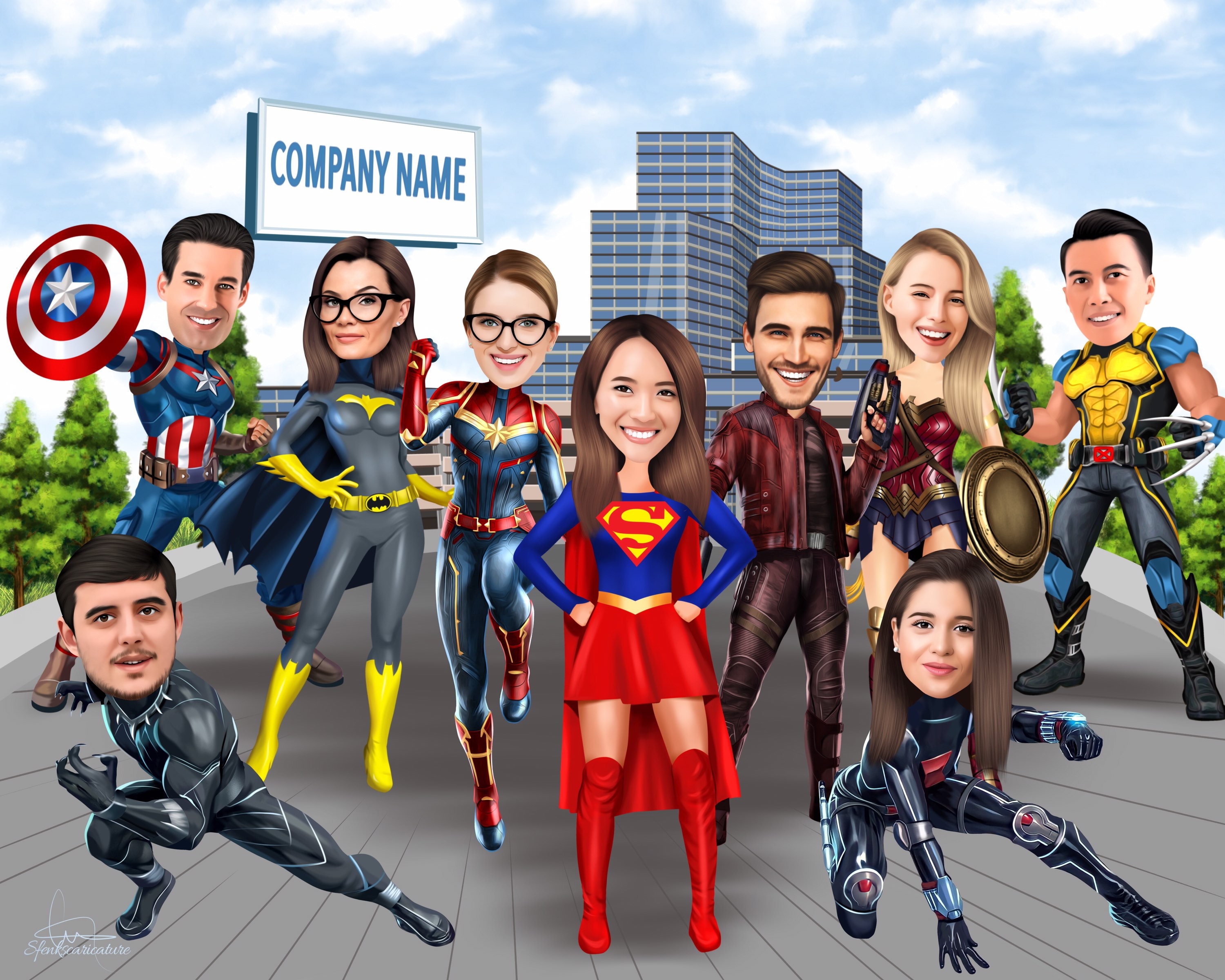 Personalized Cartoons for Company Superhero Caricature for - Etsy